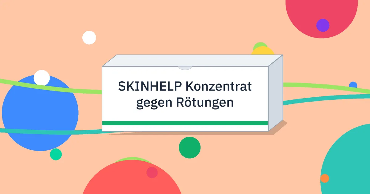 Symbolbild: Packung mit der Aufschrift SKINHELP Konzentrat gegen Rötungen (PZN 10101110) – Verfügbarkeit und Bezug in Apotheken in Frankfurt am Main