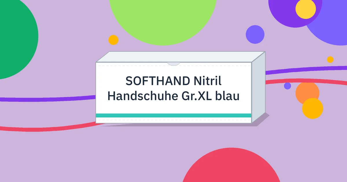 Symbolbild: Packung mit der Aufschrift SOFTHAND Nitril Handschuhe Gr.XL blau (PZN 08755896) – Verfügbarkeit und Bezug in Apotheken in Frankfurt am Main