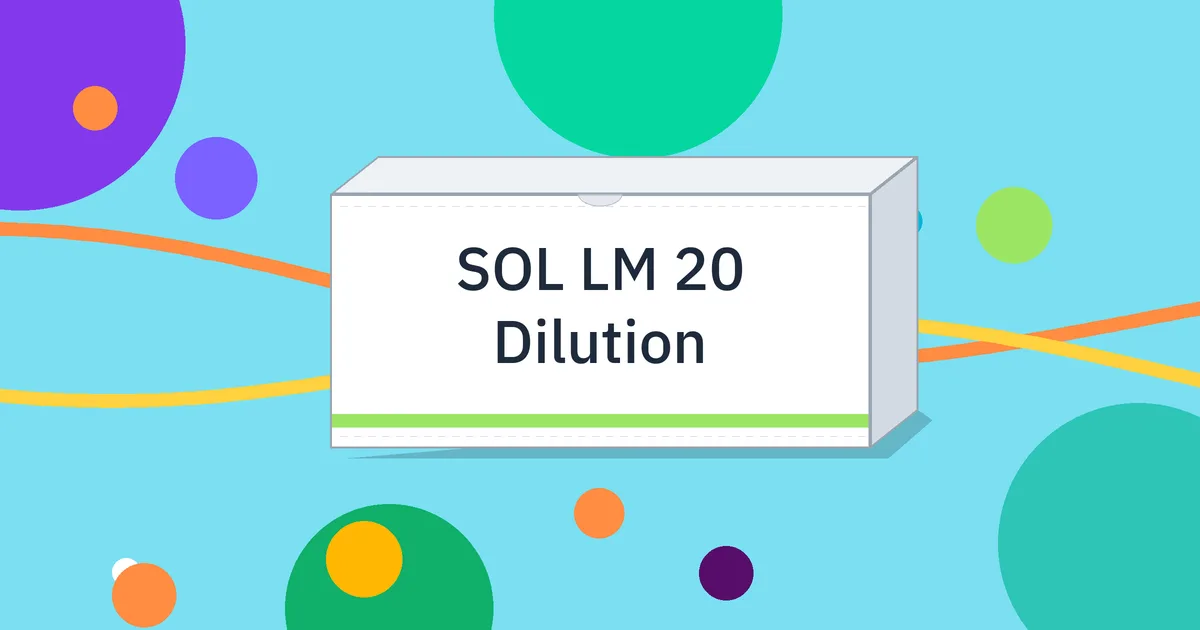 Symbolbild: Packung mit der Aufschrift SOL LM 20 Dilution (PZN 13192018) – Verfügbarkeit und Bezug in Apotheken in Frankfurt am Main