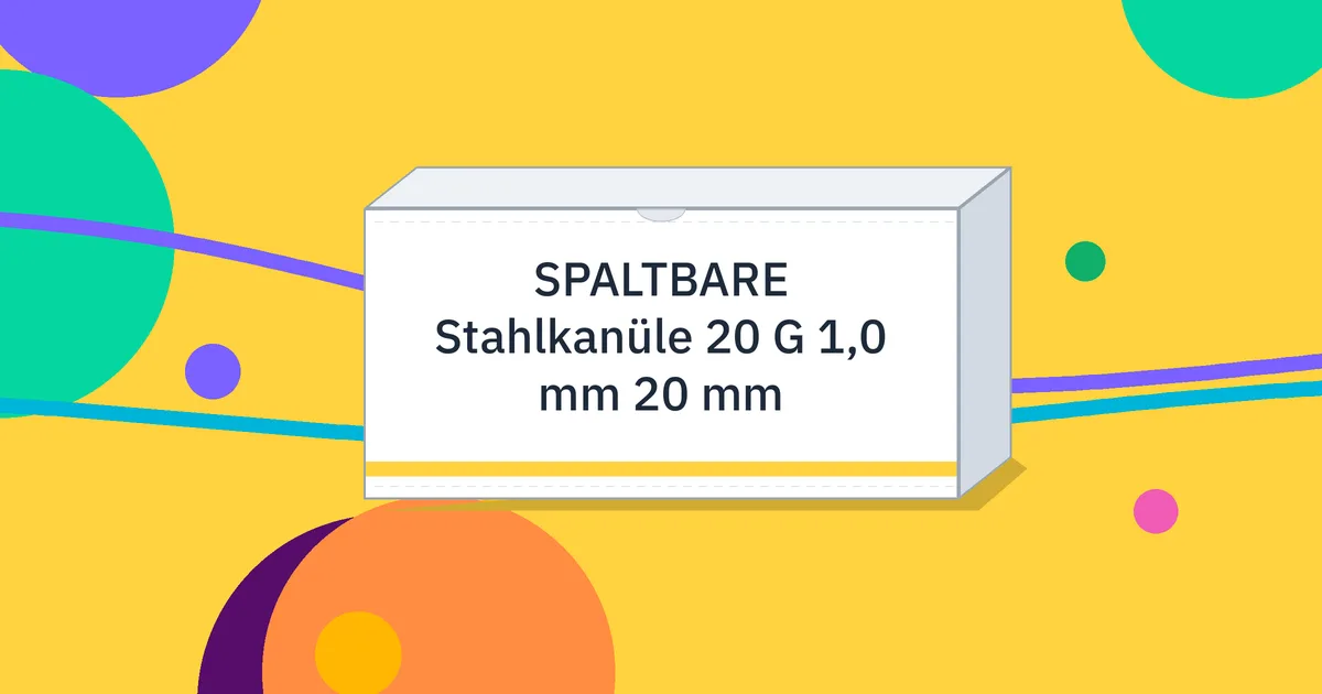 Symbolbild: Packung mit der Aufschrift SPALTBARE Stahlkanüle 20 G 1,0 mm 20 mm (PZN 09446370) – Verfügbarkeit und Bezug in Apotheken in Frankfurt am Main
