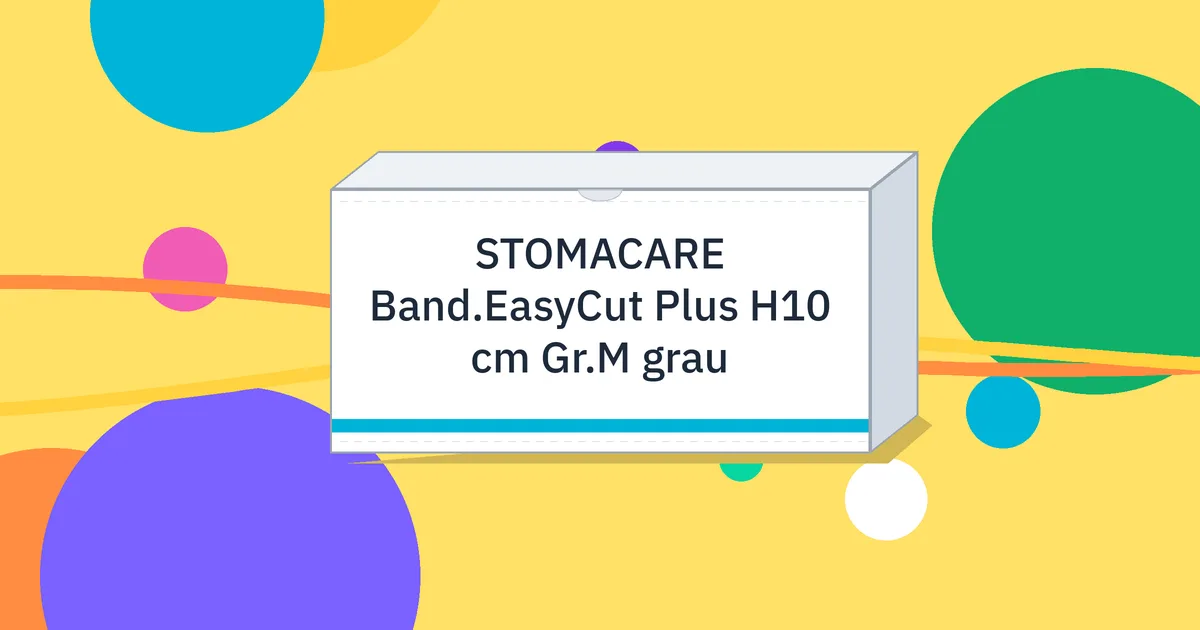 Symbolbild: Packung mit der Aufschrift STOMACARE Band.EasyCut Plus H10 cm Gr.M grau (PZN 16314410) – Verfügbarkeit und Bezug in Apotheken in Frankfurt am Main
