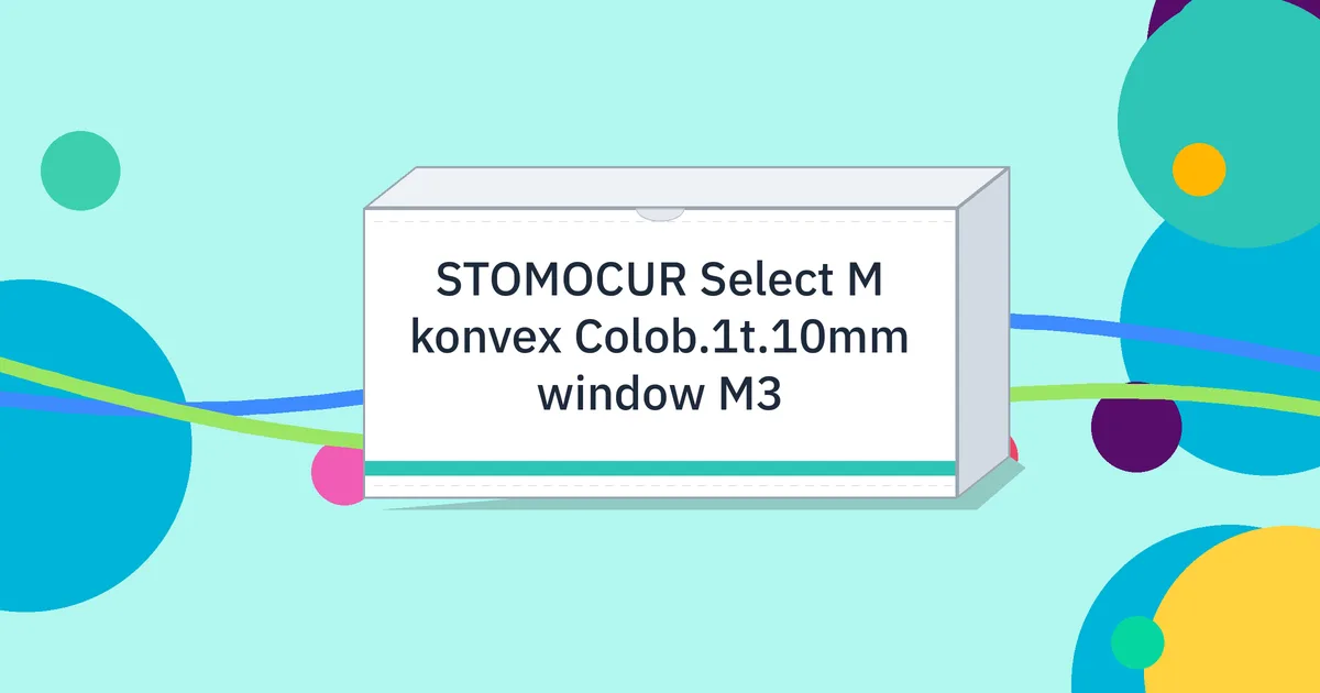 Symbolbild: Packung mit der Aufschrift STOMOCUR Select M konvex Colob.1t.10mm window M3 (PZN 18198592) – Verfügbarkeit und Bezug in Apotheken in Frankfurt am Main