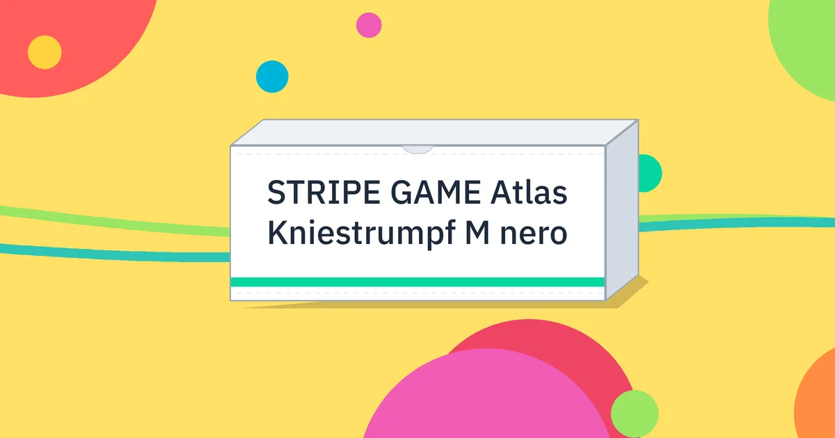 Symbolbild: Packung mit der Aufschrift STRIPE GAME Atlas Kniestrumpf M nero (PZN 20209268) – Verfügbarkeit und Bezug in Apotheken in Frankfurt am Main