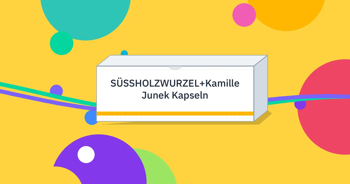 Symbolbild: Packung mit der Aufschrift SÜSSHOLZWURZEL+Kamille Junek Kapseln (PZN 03551048) – Verfügbarkeit und Bezug in Apotheken in Frankfurt am Main