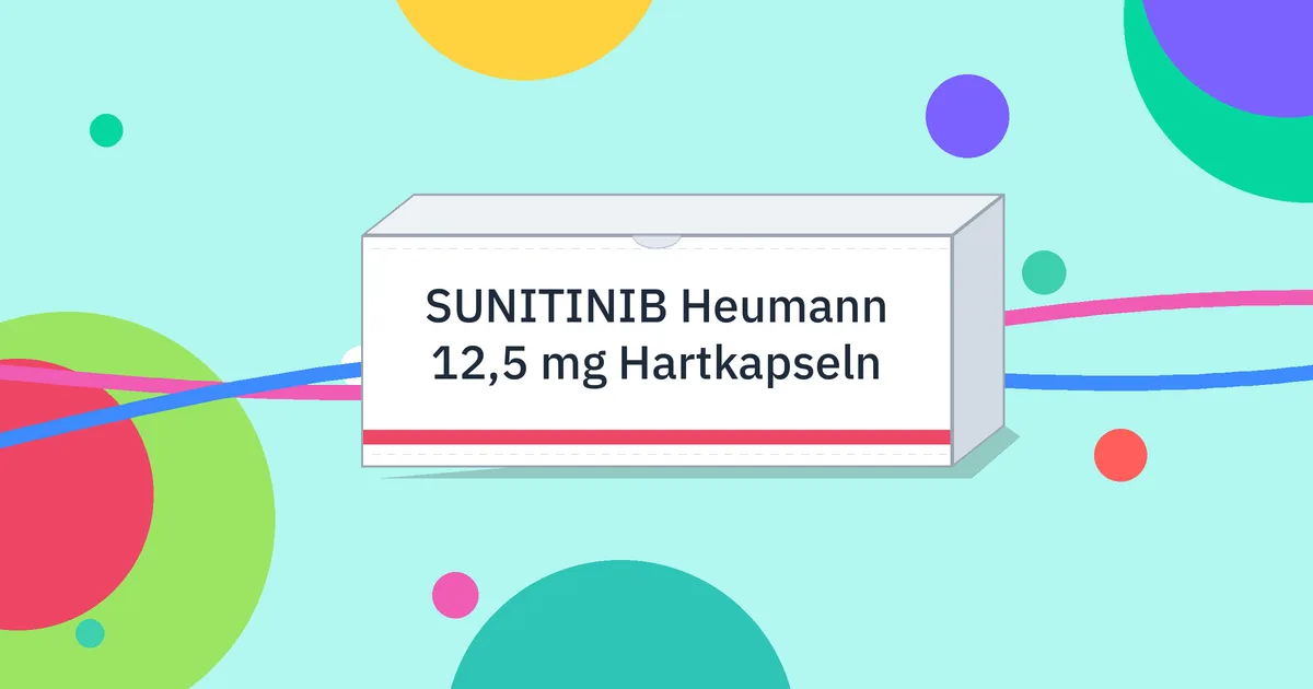 Symbolbild: Packung mit der Aufschrift SUNITINIB Heumann 12,5 mg Hartkapseln (PZN 17858655) – Verfügbarkeit und Bezug in Apotheken in Frankfurt am Main