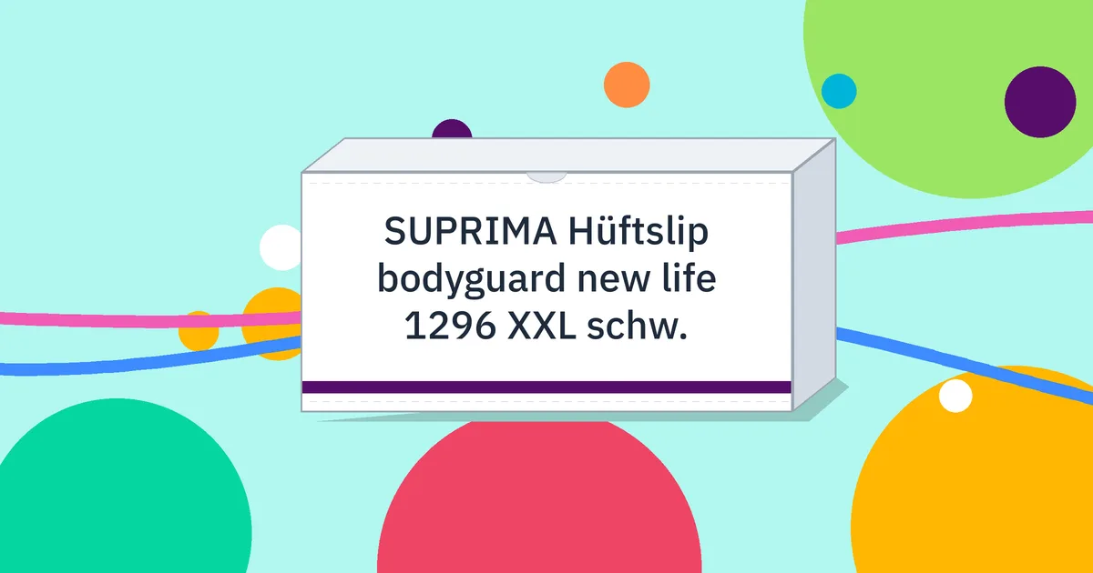 Symbolbild: Packung mit der Aufschrift SUPRIMA Hüftslip bodyguard new life 1296 XXL schw. (PZN 18401395) – Verfügbarkeit und Bezug in Apotheken in Frankfurt am Main