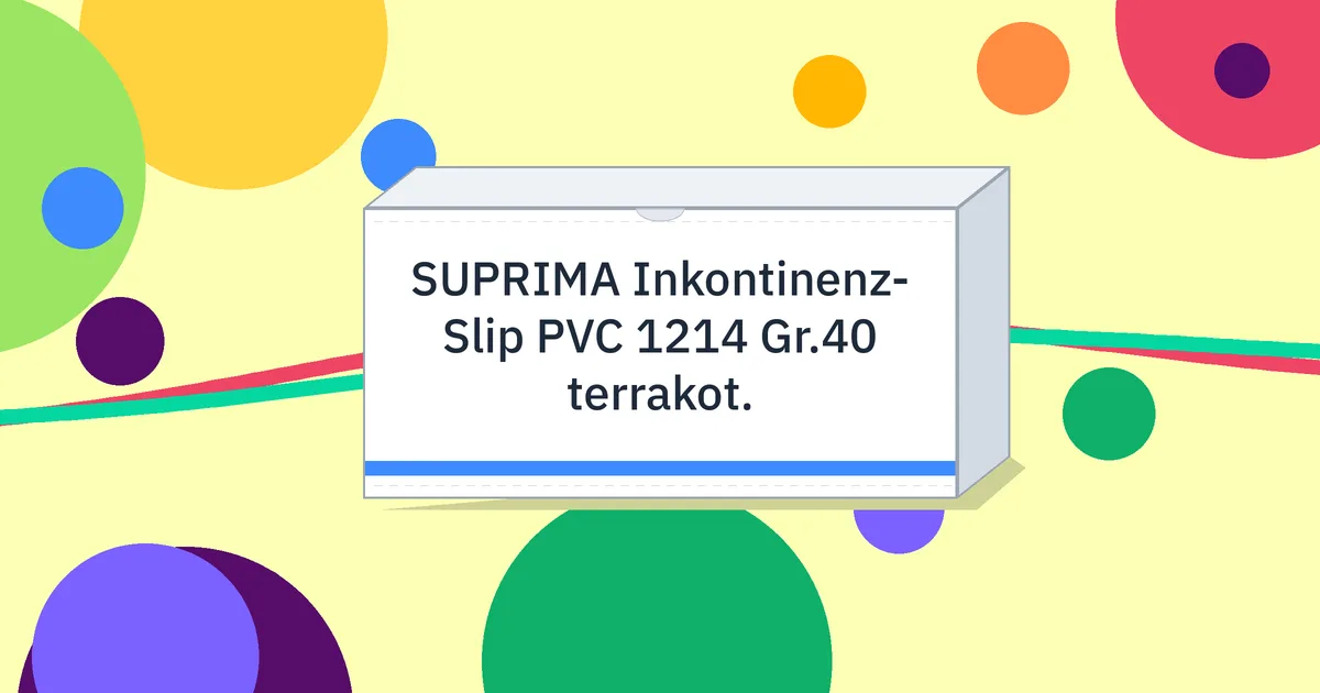 Symbolbild: Packung mit der Aufschrift SUPRIMA Inkontinenz-Slip PVC 1214 Gr.40 terrakot. (PZN 01435332) – Verfügbarkeit und Bezug in Apotheken in Frankfurt am Main