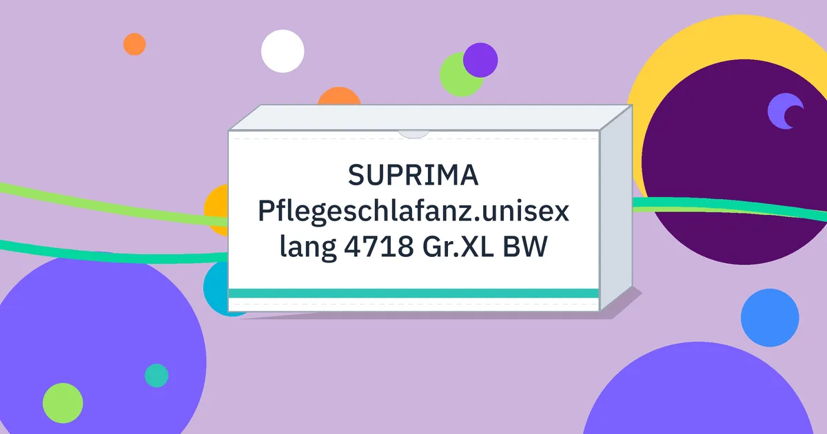 Symbolbild: Packung mit der Aufschrift SUPRIMA Pflegeschlafanz.unisex lang 4718 Gr.XL BW (PZN 16599967) – Verfügbarkeit und Bezug in Apotheken in Frankfurt am Main