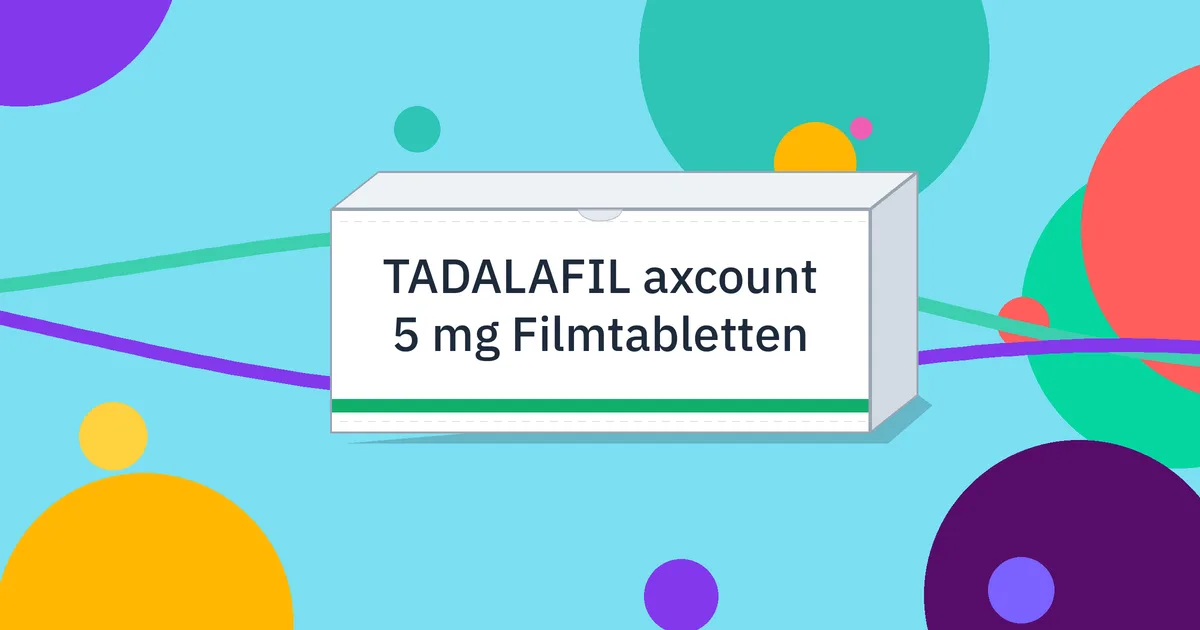 Symbolbild: Packung mit der Aufschrift TADALAFIL axcount 5 mg Filmtabletten (PZN 16742790) – Verfügbarkeit und Bezug in Apotheken in Frankfurt am Main