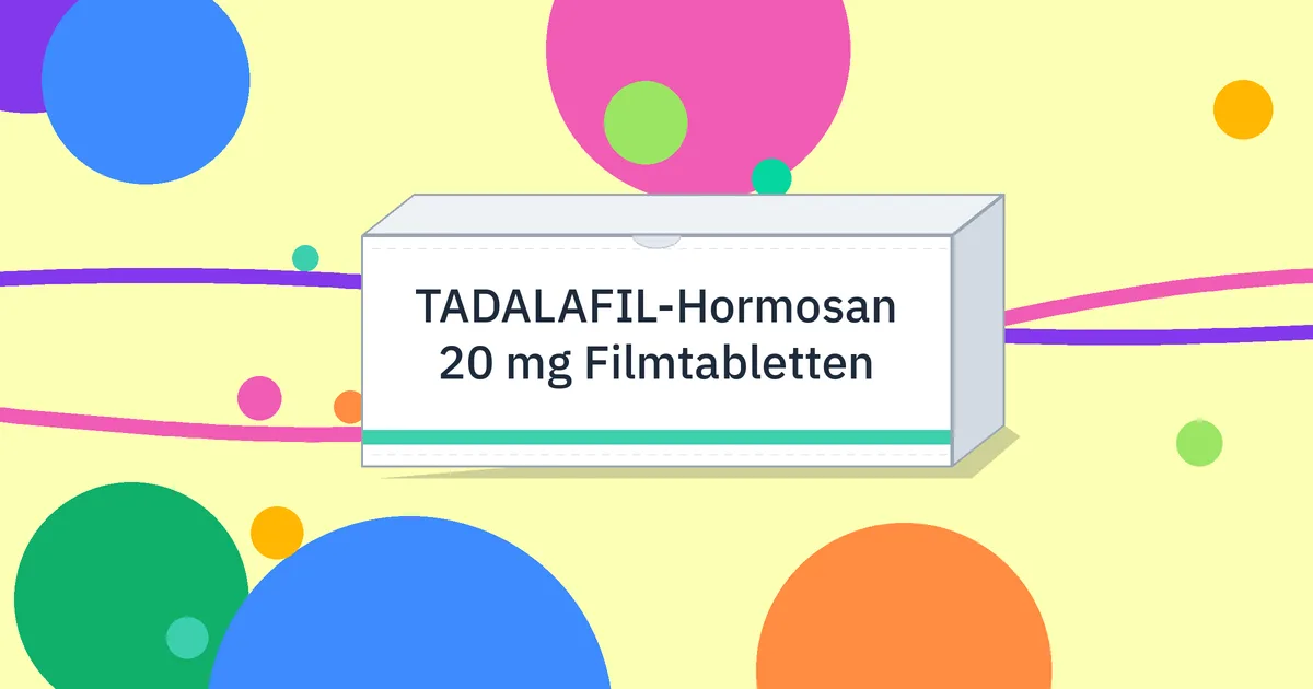Symbolbild: Packung mit der Aufschrift TADALAFIL-Hormosan 20 mg Filmtabletten (PZN 19411208) – Verfügbarkeit und Bezug in Apotheken in Frankfurt am Main