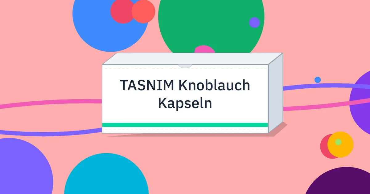 Symbolbild: Packung mit der Aufschrift TASNIM Knoblauch Kapseln (PZN 17365823) – Verfügbarkeit und Bezug in Apotheken in Frankfurt am Main