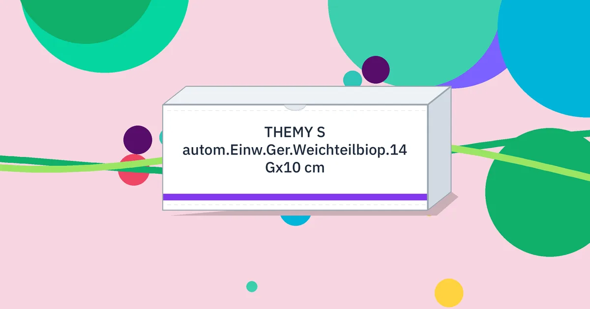 Symbolbild: Packung mit der Aufschrift THEMY S autom.Einw.Ger.Weichteilbiop.14 Gx10 cm (PZN 19738257) – Verfügbarkeit und Bezug in Apotheken in Frankfurt am Main