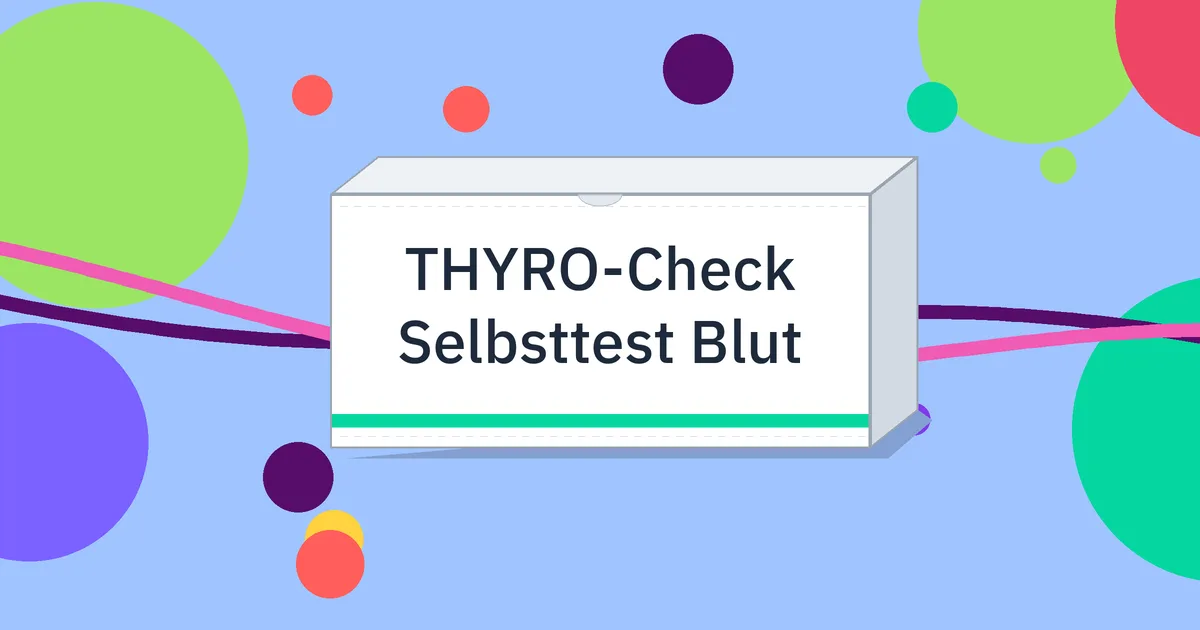 Symbolbild: Packung mit der Aufschrift THYRO-Check Selbsttest Blut (PZN 20846845) – Verfügbarkeit und Bezug in Apotheken in Frankfurt am Main