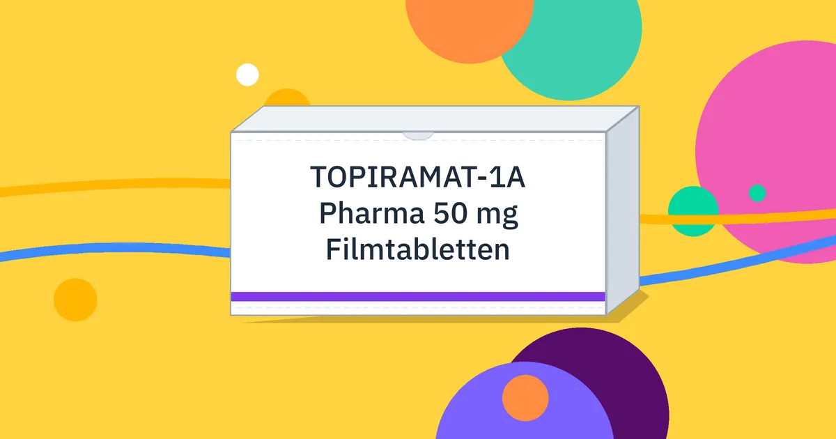 Symbolbild: Packung mit der Aufschrift TOPIRAMAT-1A Pharma 50 mg Filmtabletten (PZN 05369230) – Verfügbarkeit und Bezug in Apotheken in Frankfurt am Main