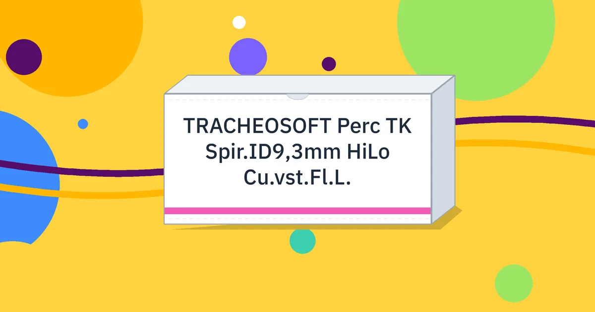 Symbolbild: Packung mit der Aufschrift TRACHEOSOFT Perc TK Spir.ID9,3mm HiLo Cu.vst.Fl.L. (PZN 04109716) – Verfügbarkeit und Bezug in Apotheken in Frankfurt am Main