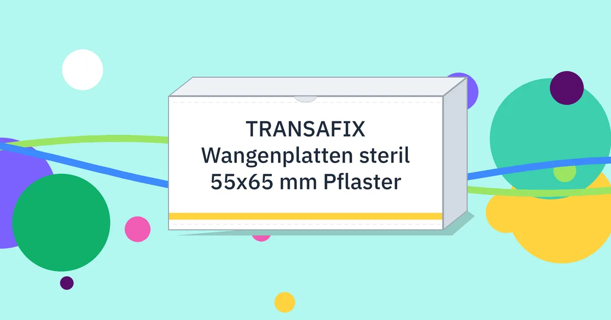 Symbolbild: Packung mit der Aufschrift TRANSAFIX Wangenplatten steril 55x65 mm Pflaster (PZN 18817150) – Verfügbarkeit und Bezug in Apotheken in Frankfurt am Main