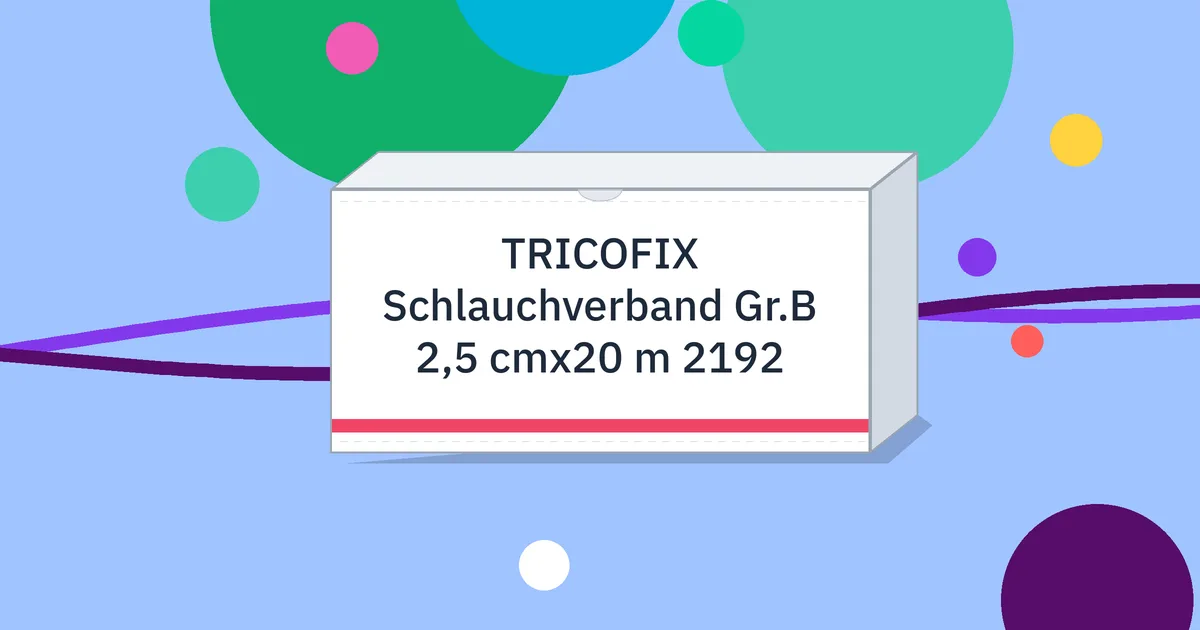 Symbolbild: Packung mit der Aufschrift TRICOFIX Schlauchverband Gr.B 2,5 cmx20 m 2192 (PZN 05490339) – Verfügbarkeit und Bezug in Apotheken in Frankfurt am Main