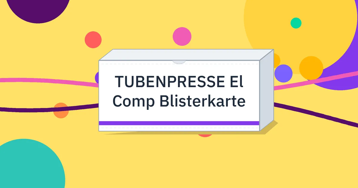 Symbolbild: Packung mit der Aufschrift TUBENPRESSE El Comp Blisterkarte (PZN 00523614) – Verfügbarkeit und Bezug in Apotheken in Frankfurt am Main