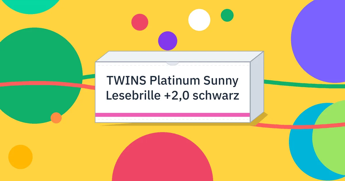 Symbolbild: Packung mit der Aufschrift TWINS Platinum Sunny Lesebrille +2,0 schwarz (PZN 13344095) – Verfügbarkeit und Bezug in Apotheken in Frankfurt am Main