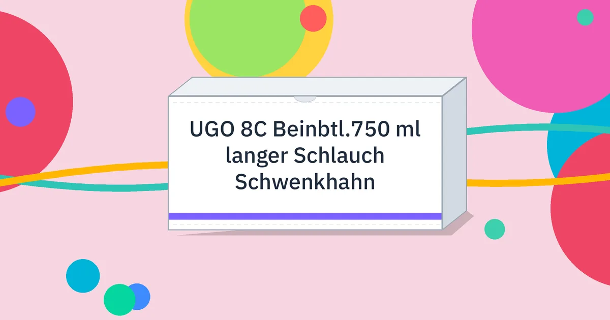 Symbolbild: Packung mit der Aufschrift UGO 8C Beinbtl.750 ml langer Schlauch Schwenkhahn (PZN 13814425) – Verfügbarkeit und Bezug in Apotheken in Frankfurt am Main