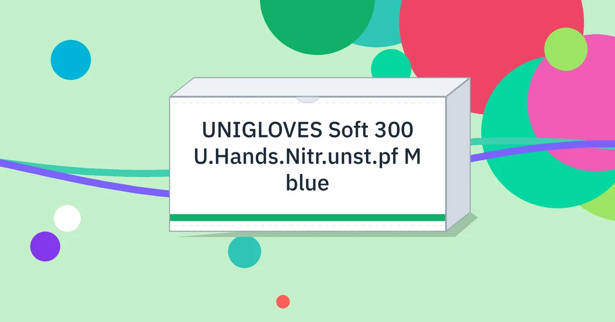 Symbolbild: Packung mit der Aufschrift UNIGLOVES Soft 300 U.Hands.Nitr.unst.pf M blue (PZN 18102416) – Verfügbarkeit und Bezug in Apotheken in Frankfurt am Main