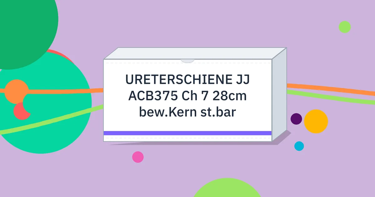 Symbolbild: Packung mit der Aufschrift URETERSCHIENE JJ ACB375 Ch 7 28cm bew.Kern st.bar (PZN 00752438) – Verfügbarkeit und Bezug in Apotheken in Frankfurt am Main