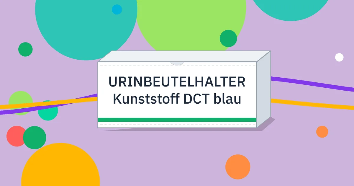 Symbolbild: Packung mit der Aufschrift URINBEUTELHALTER Kunststoff DCT blau (PZN 02920199) – Verfügbarkeit und Bezug in Apotheken in Frankfurt am Main