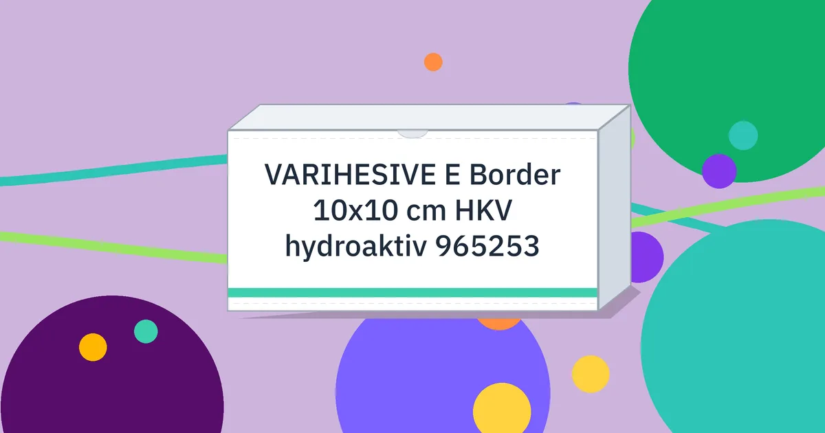 Symbolbild: Packung mit der Aufschrift VARIHESIVE E Border 10x10 cm HKV hydroaktiv 965253 (PZN 01891202) – Verfügbarkeit und Bezug in Apotheken in Frankfurt am Main