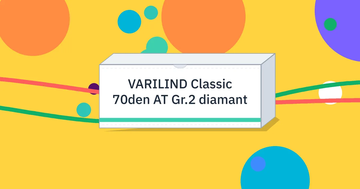 Symbolbild: Packung mit der Aufschrift VARILIND Classic 70den AT Gr.2 diamant (PZN 09521924) – Verfügbarkeit und Bezug in Apotheken in Frankfurt am Main