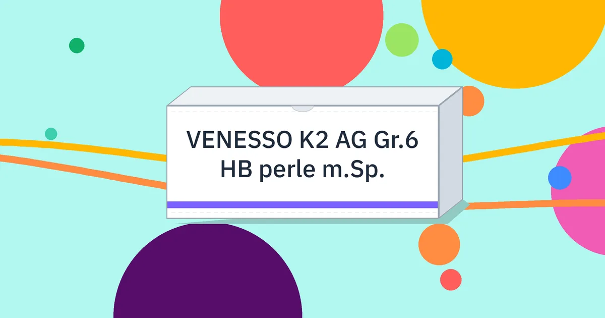 Symbolbild: Packung mit der Aufschrift VENESSO K2 AG Gr.6 HB perle m.Sp. (PZN 03262752) – Verfügbarkeit und Bezug in Apotheken in Frankfurt am Main