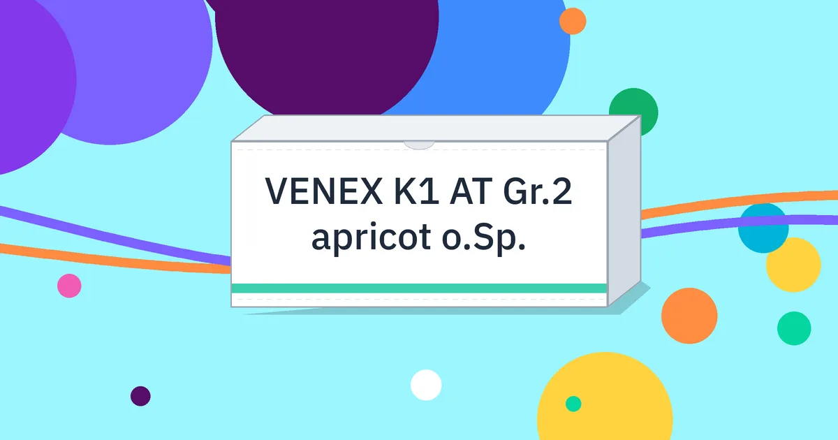 Symbolbild: Packung mit der Aufschrift VENEX K1 AT Gr.2 apricot o.Sp. (PZN 03197718) – Verfügbarkeit und Bezug in Apotheken in Frankfurt am Main