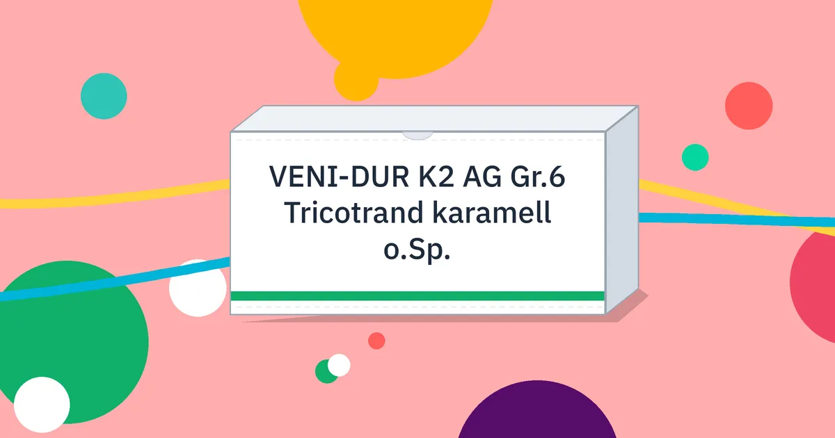 Symbolbild: Packung mit der Aufschrift VENI-DUR K2 AG Gr.6 Tricotrand karamell o.Sp. (PZN 13762510) – Verfügbarkeit und Bezug in Apotheken in Frankfurt am Main