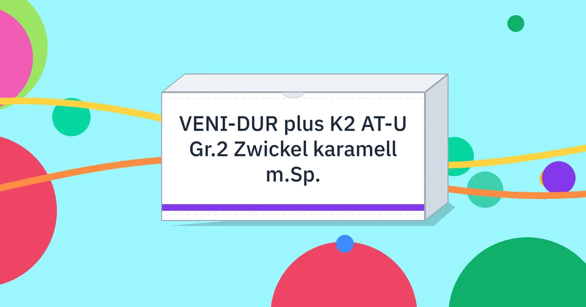 Symbolbild: Packung mit der Aufschrift VENI-DUR plus K2 AT-U Gr.2 Zwickel karamell m.Sp. (PZN 13759057) – Verfügbarkeit und Bezug in Apotheken in Frankfurt am Main