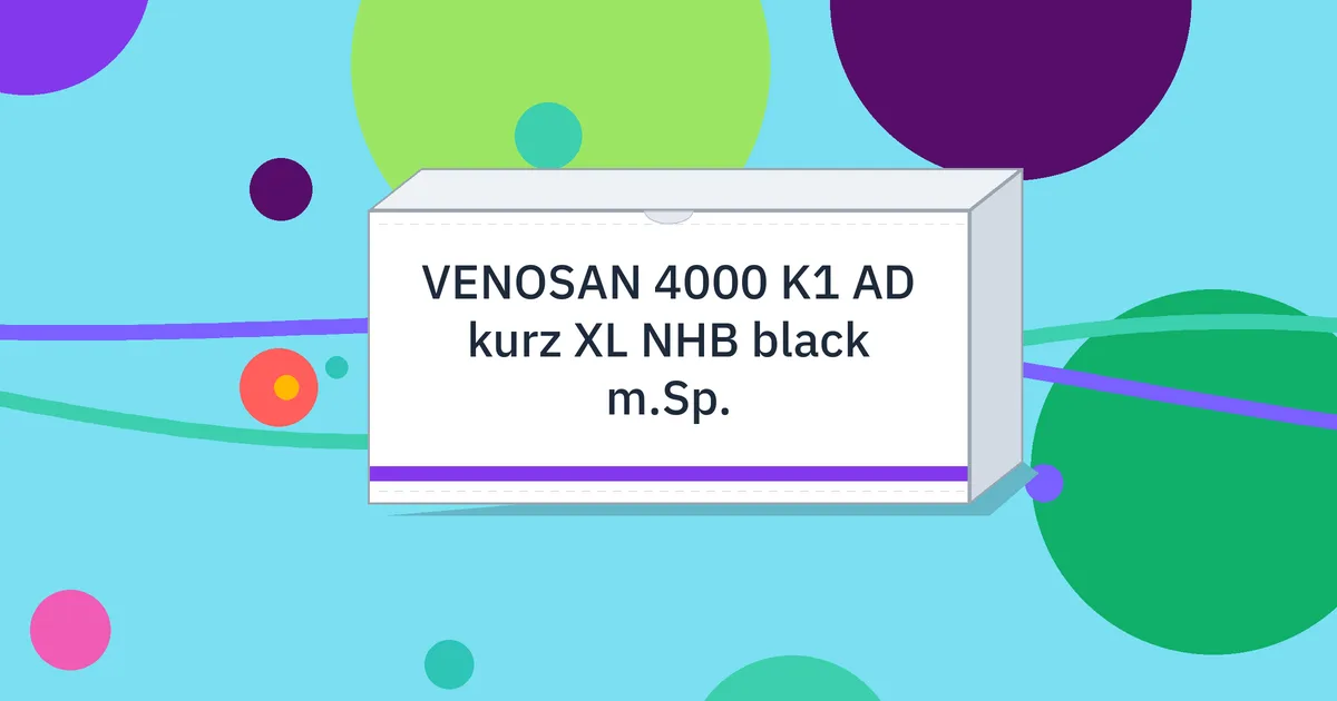 Symbolbild: Packung mit der Aufschrift VENOSAN 4000 K1 AD kurz XL NHB black m.Sp. (PZN 14426665) – Verfügbarkeit und Bezug in Apotheken in Frankfurt am Main