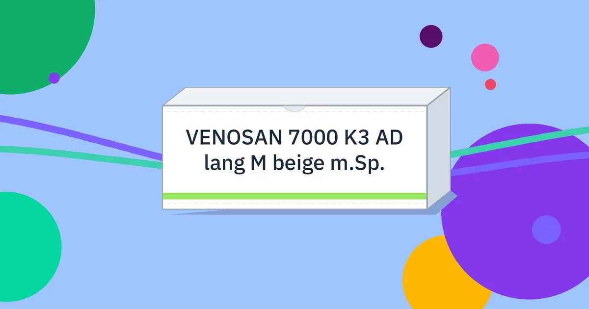 Symbolbild: Packung mit der Aufschrift VENOSAN 7000 K3 AD lang M beige m.Sp. (PZN 14434995) – Verfügbarkeit und Bezug in Apotheken in Frankfurt am Main