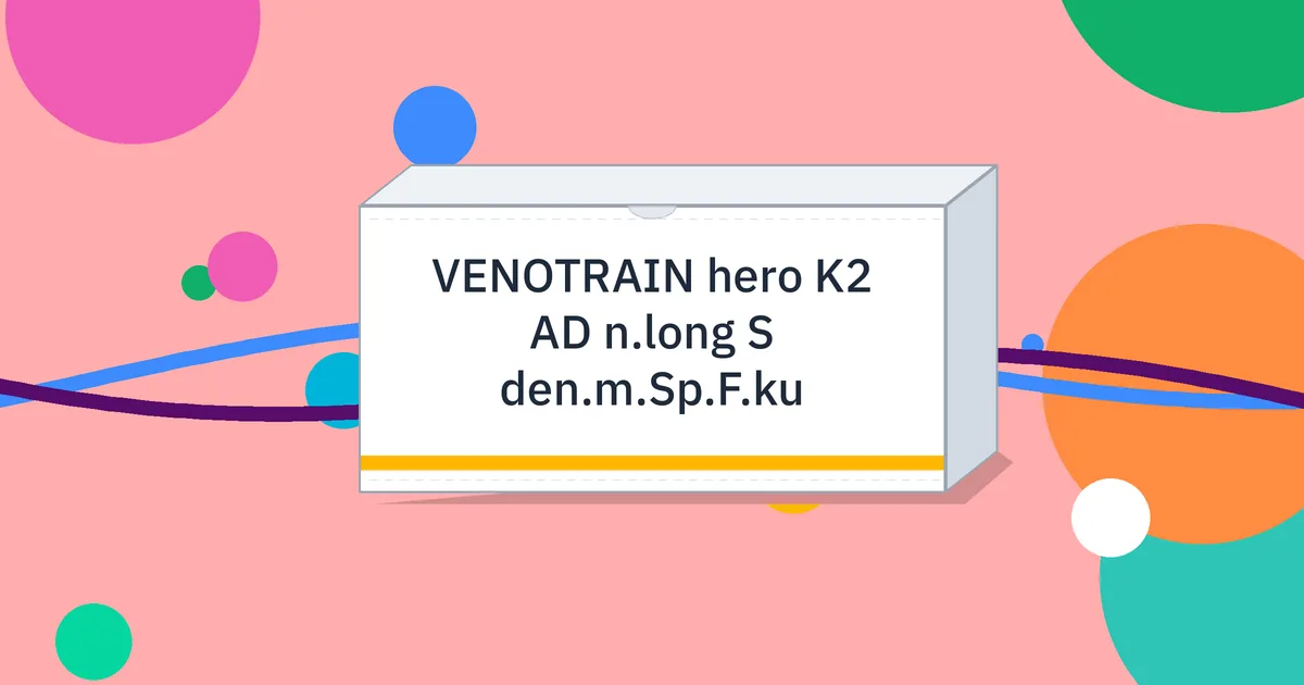 Symbolbild: Packung mit der Aufschrift VENOTRAIN hero K2 AD n.long S den.m.Sp.F.ku (PZN 19190776) – Verfügbarkeit und Bezug in Apotheken in Frankfurt am Main