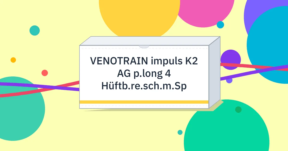 Symbolbild: Packung mit der Aufschrift VENOTRAIN impuls K2 AG p.long 4 Hüftb.re.sch.m.Sp (PZN 10293167) – Verfügbarkeit und Bezug in Apotheken in Frankfurt am Main
