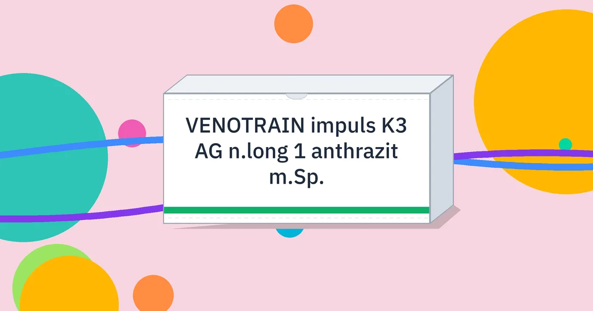 Symbolbild: Packung mit der Aufschrift VENOTRAIN impuls K3 AG n.long 1 anthrazit m.Sp. (PZN 15213492) – Verfügbarkeit und Bezug in Apotheken in Frankfurt am Main