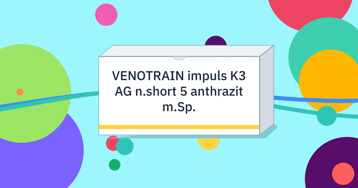 Symbolbild: Packung mit der Aufschrift VENOTRAIN impuls K3 AG n.short 5 anthrazit m.Sp. (PZN 15213463) – Verfügbarkeit und Bezug in Apotheken in Frankfurt am Main