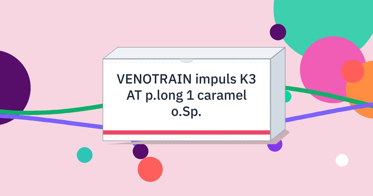 Symbolbild: Packung mit der Aufschrift VENOTRAIN impuls K3 AT p.long 1 caramel o.Sp. (PZN 19355378) – Verfügbarkeit und Bezug in Apotheken in Frankfurt am Main