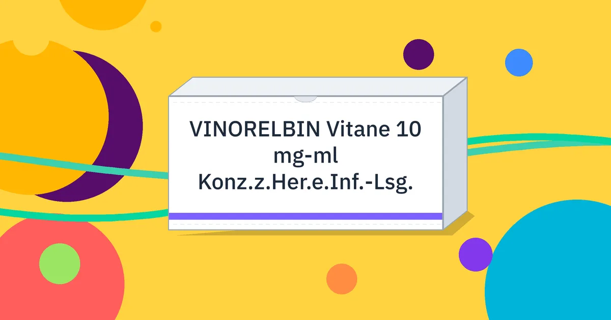 Symbolbild: Packung mit der Aufschrift VINORELBIN Vitane 10 mg-ml Konz.z.Her.e.Inf.-Lsg. (PZN 14188409) – Verfügbarkeit und Bezug in Apotheken in Frankfurt am Main
