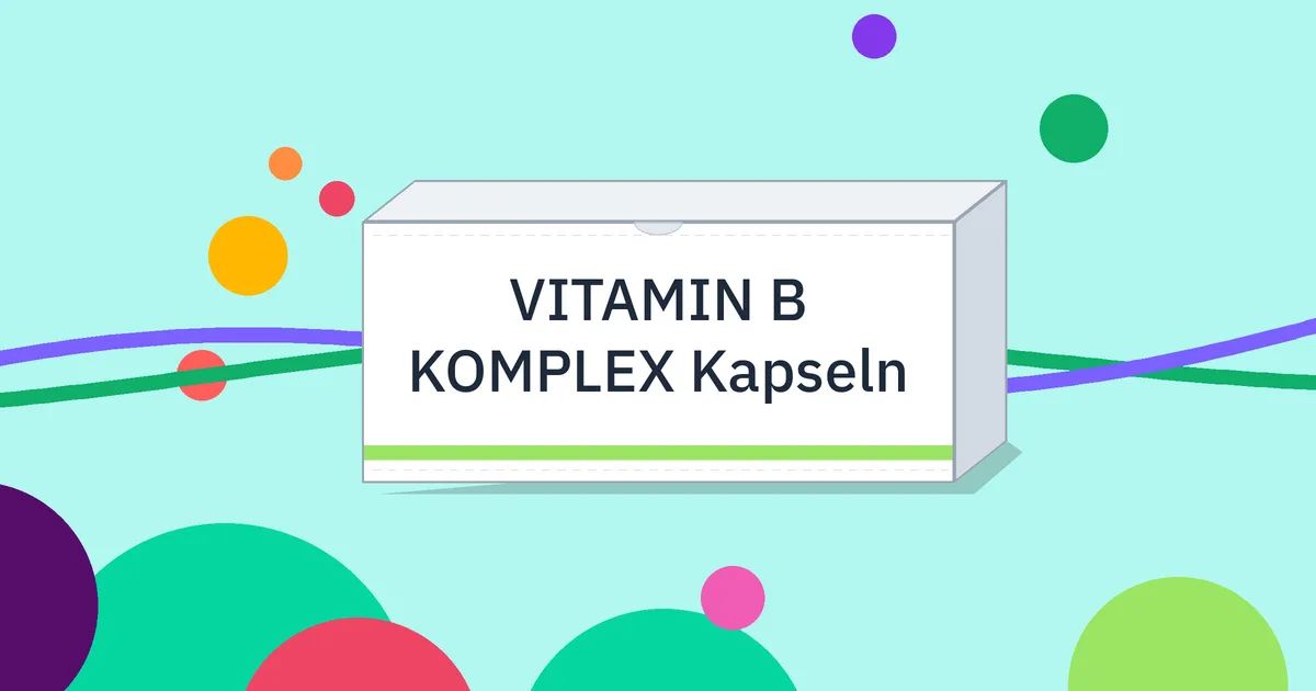 Symbolbild: Packung mit der Aufschrift VITAMIN B KOMPLEX Kapseln (PZN 12413977) – Verfügbarkeit und Bezug in Apotheken in Frankfurt am Main