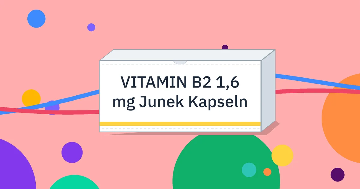 Symbolbild: Packung mit der Aufschrift VITAMIN B2 1,6 mg Junek Kapseln (PZN 10052044) – Verfügbarkeit und Bezug in Apotheken in Frankfurt am Main