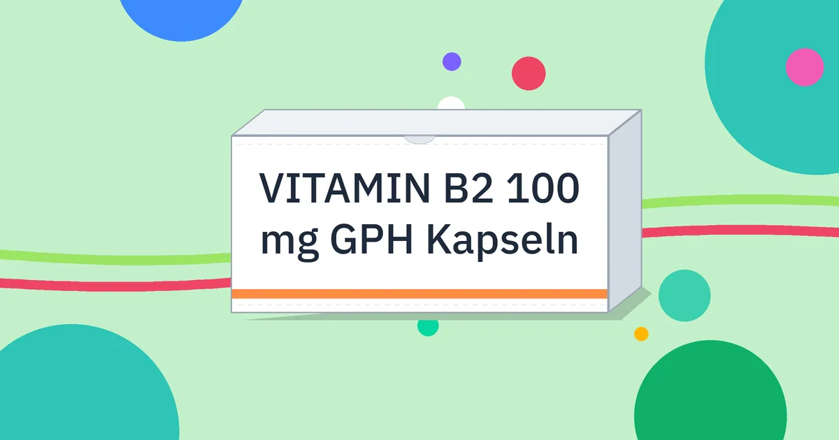 Symbolbild: Packung mit der Aufschrift VITAMIN B2 100 mg GPH Kapseln (PZN 16571325) – Verfügbarkeit und Bezug in Apotheken in Frankfurt am Main