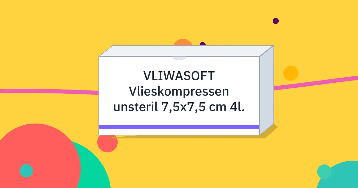 Symbolbild: Packung mit der Aufschrift VLIWASOFT Vlieskompressen unsteril 7,5x7,5 cm 4l. (PZN 01731160) – Verfügbarkeit und Bezug in Apotheken in Frankfurt am Main