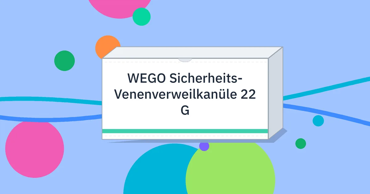 Symbolbild: Packung mit der Aufschrift WEGO Sicherheits-Venenverweilkanüle 22 G (PZN 20058510) – Verfügbarkeit und Bezug in Apotheken in Frankfurt am Main