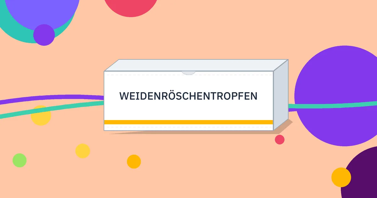 Symbolbild: Packung mit der Aufschrift WEIDENRÖSCHENTROPFEN (PZN 11366885) – Verfügbarkeit und Bezug in Apotheken in Frankfurt am Main