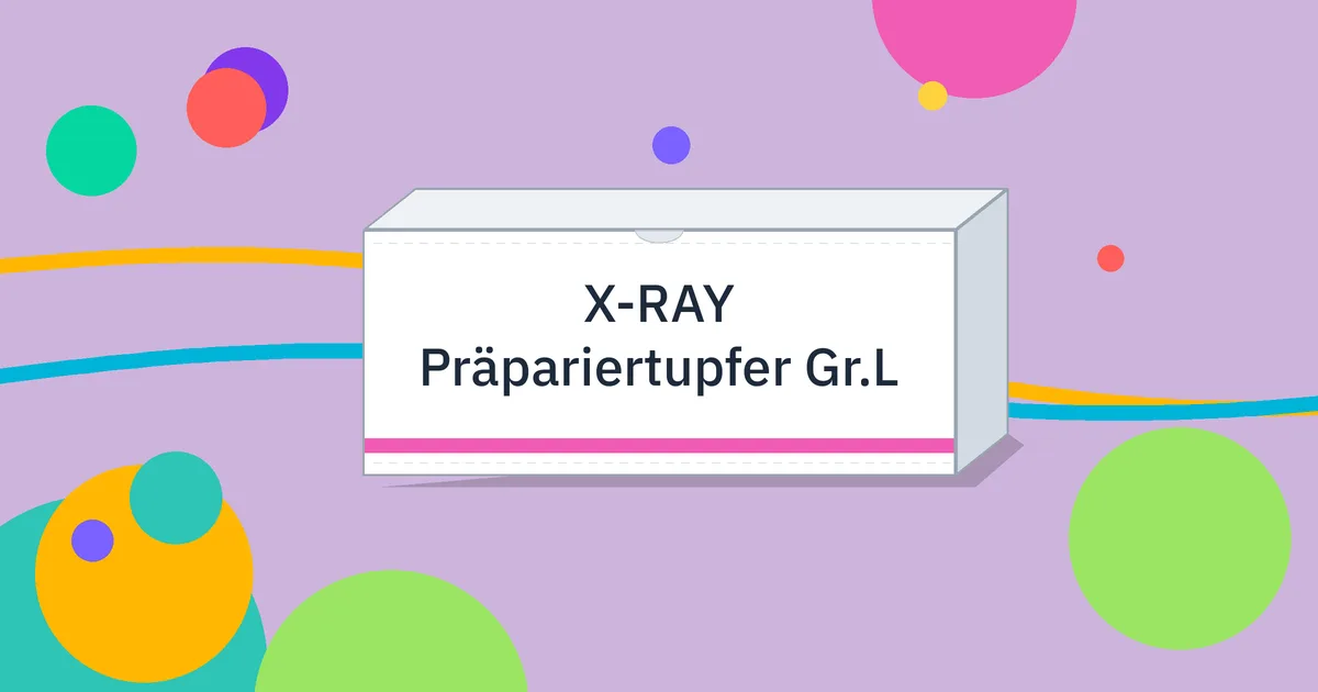 Symbolbild: Packung mit der Aufschrift X-RAY Präpariertupfer Gr.L (PZN 06883874) – Verfügbarkeit und Bezug in Apotheken in Frankfurt am Main