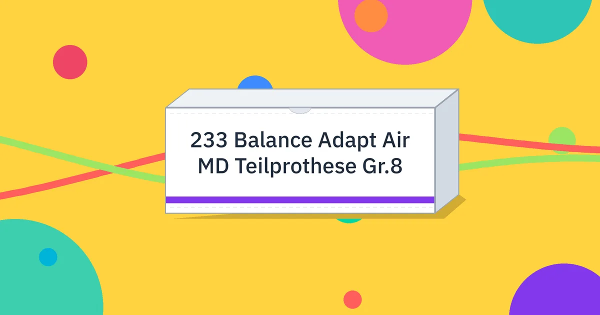 Symbolbild: Packung mit der Aufschrift 233 Balance Adapt Air MD Teilprothese Gr.8 (PZN 18711799) – Verfügbarkeit und Bezug in Apotheken in Frankfurt am Main