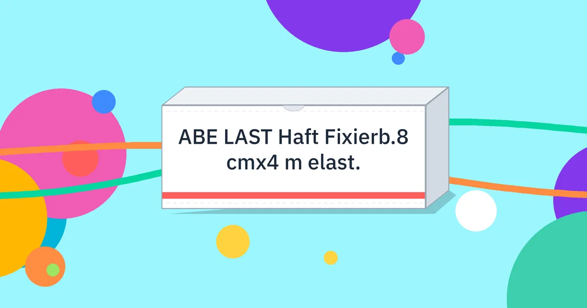 Symbolbild: Packung mit der Aufschrift ABE LAST Haft Fixierb.8 cmx4 m elast. (PZN 07198442) – Verfügbarkeit und Bezug in Apotheken in Frankfurt am Main